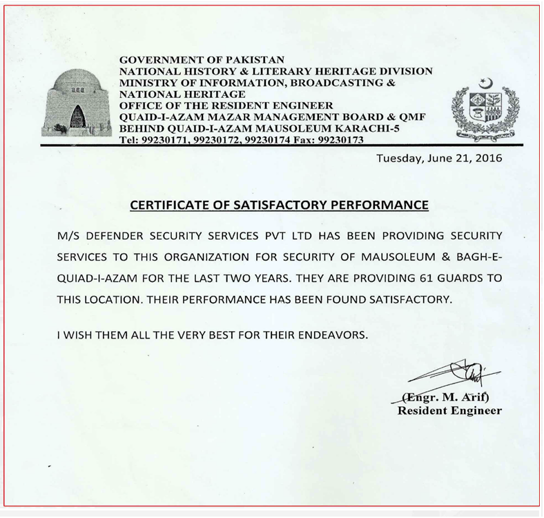 Appreciations Certificates - Defender Security